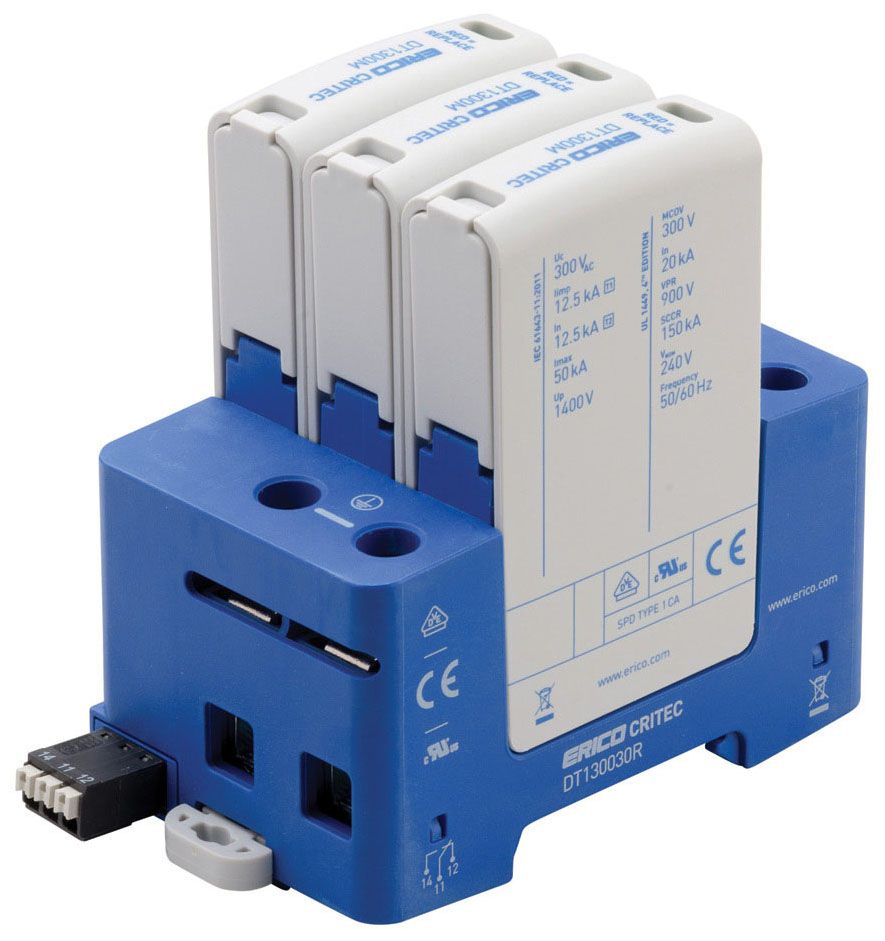 Erico DT130030R Dt1 Din Rail Surge Protection Class I+Ii 25 Ka 3+0 Mode ...